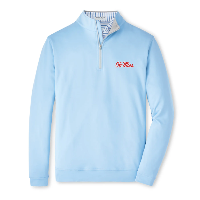 Peter Millar Perth Performance Quarter-Zip Cottage Blue Ole Miss CFP 2 ...